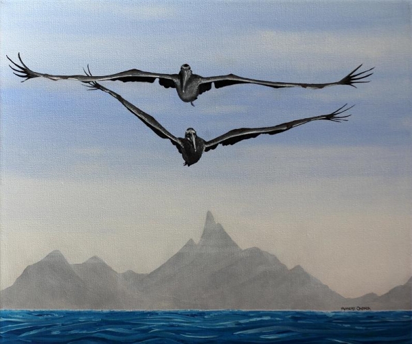 2 Pelicans by ROBERT CROOKER ART | birds | 20" x 24" | acrylic on canvas